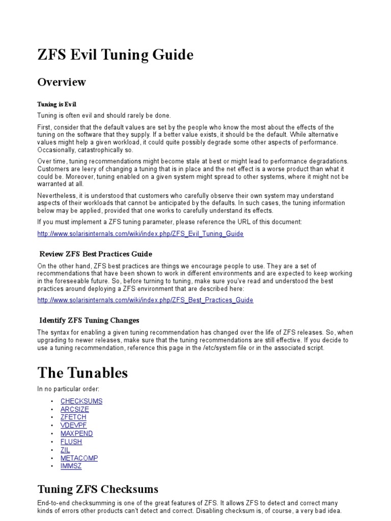 ZFS Evil Tuning Guide | PDF | Cache (Computing) | Solid State Drive