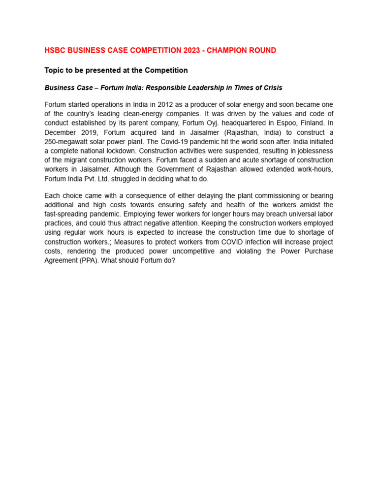 Case Study - Champion Round | PDF