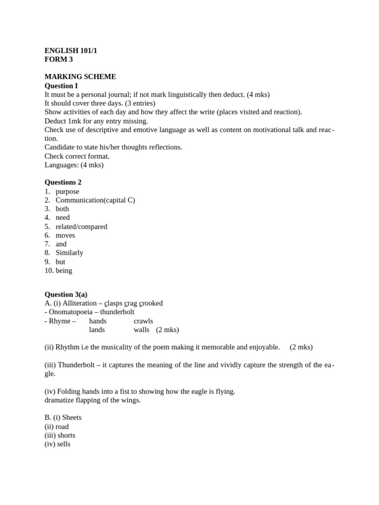English Form 3 PP1 MS | PDF