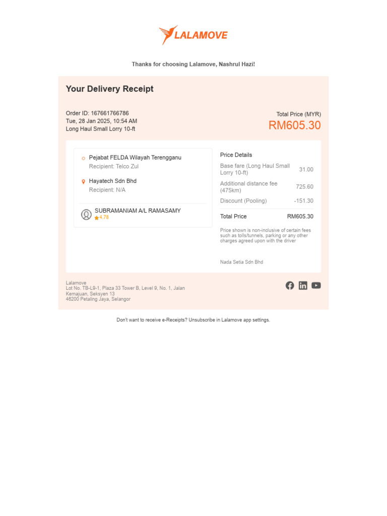 Lalamove Delivery Receipt Overview | PDF