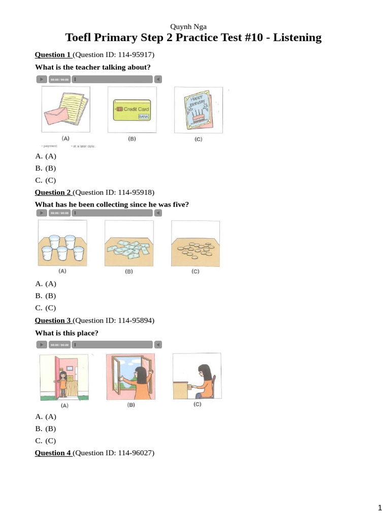 TOEFL Primary Step 2 Listening Test | PDF