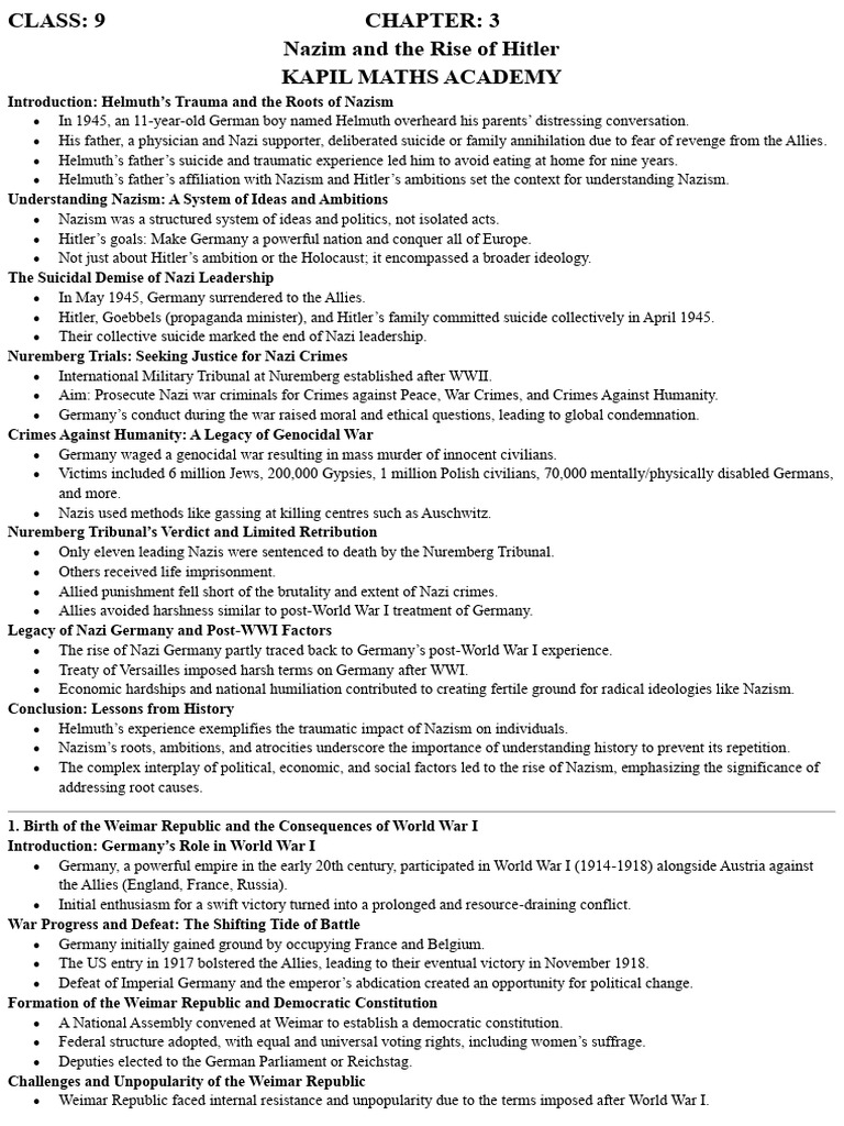 CLASS 9 NAZISM | PDF | Nazi Germany | Weimar Republic