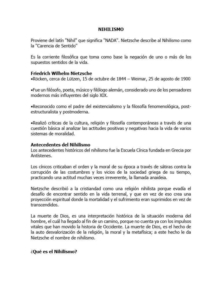Nihilismo: Filosofía y Crítica de Nietzsche | PDF | Friedrich Nietzsche ...