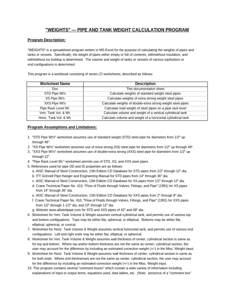 Pipe & Tank Weight Calculator | PDF | Pipe (Fluid Conveyance) | Valve