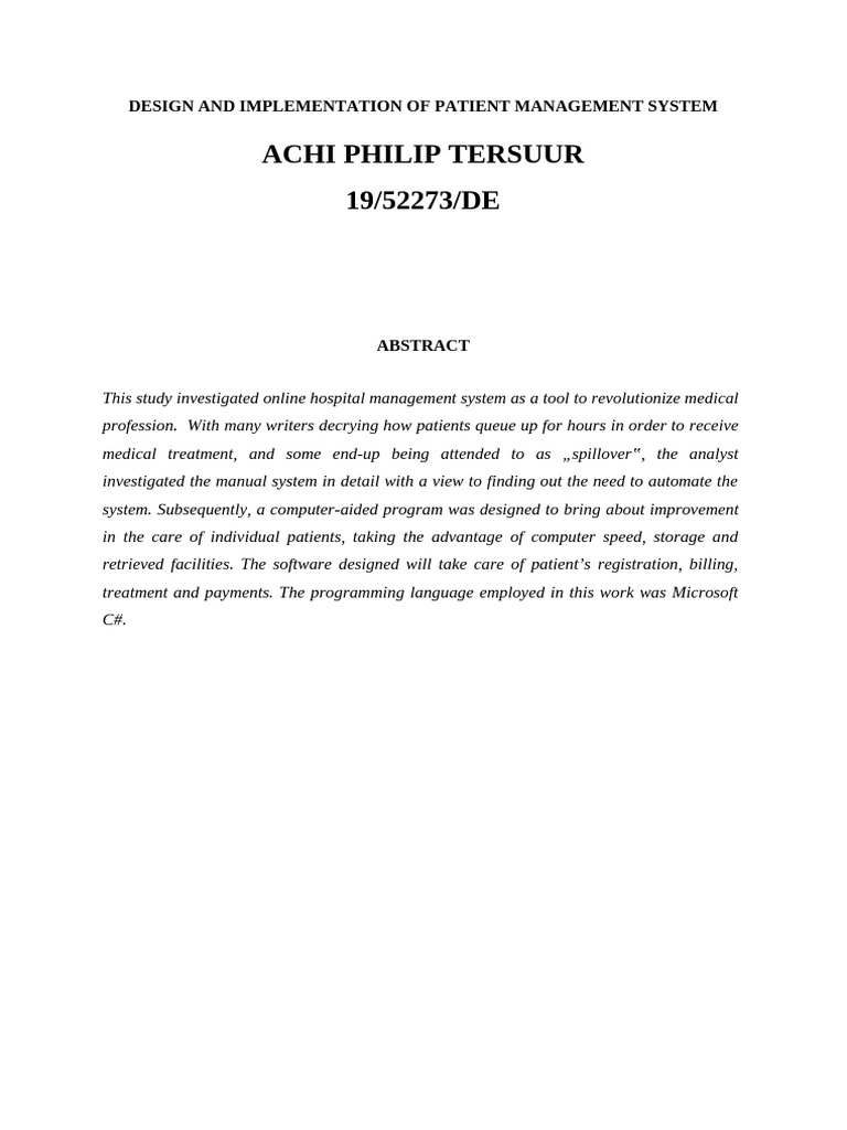 Design and Implementation of Patient Management System | PDF ...
