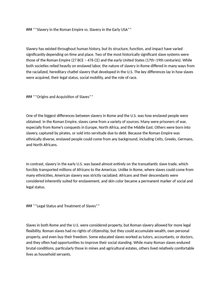 Roman vs. Early U.S. Slavery Comparison | PDF | Slavery | Roman Empire