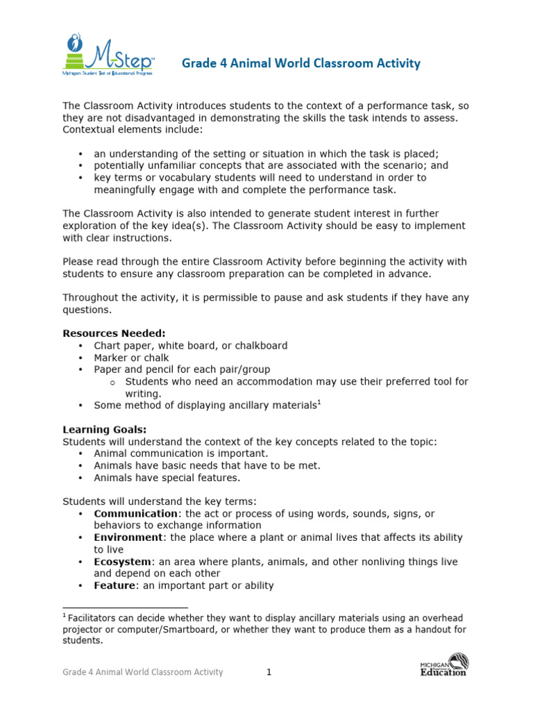 GR 4 Animal World Classroom Activityfinal | PDF | Communication ...