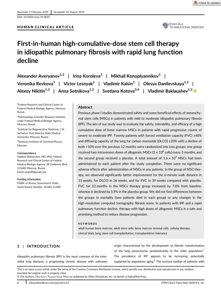 STEM CELLS Translational Med - 2019 - Averyanov - First in Human High Cumulative Dose Stem Cell ...