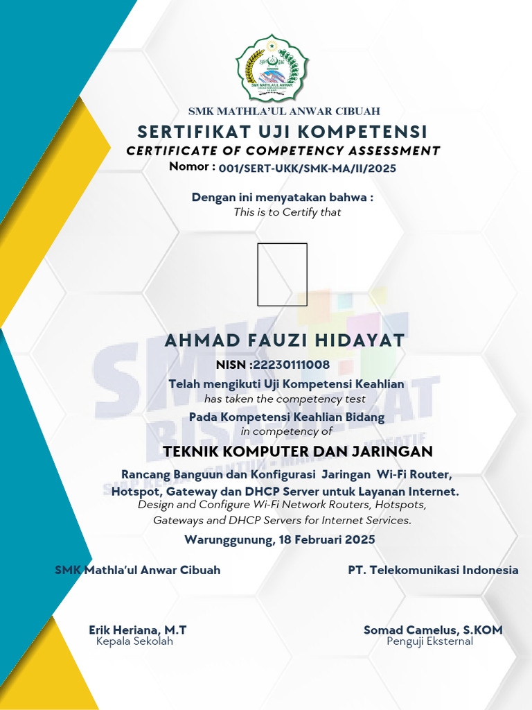 (Buat Banyak 1) Sertifikat Ujikom TKJ New | PDF