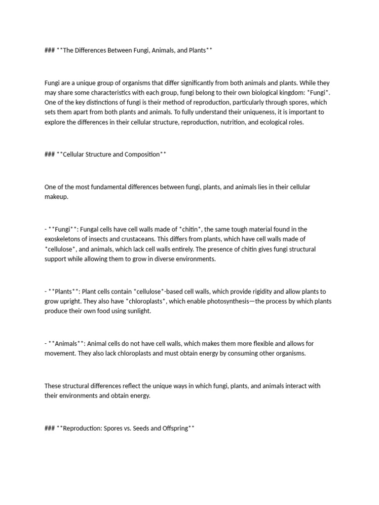 The Differences Between Fungi, Animals, And Plants | PDF | Fungus | Plants