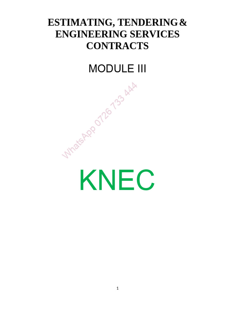 Estimating Tendering Engineering Services Contracts PDF Notes KNEC ...