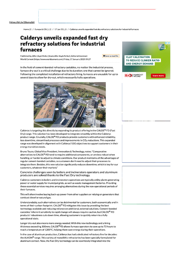 Calderys Fast Dry World Cement | PDF