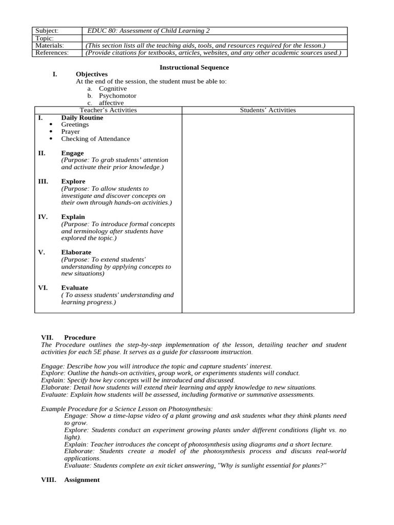 5es Lesson Plan Template | PDF | Learning | Teachers