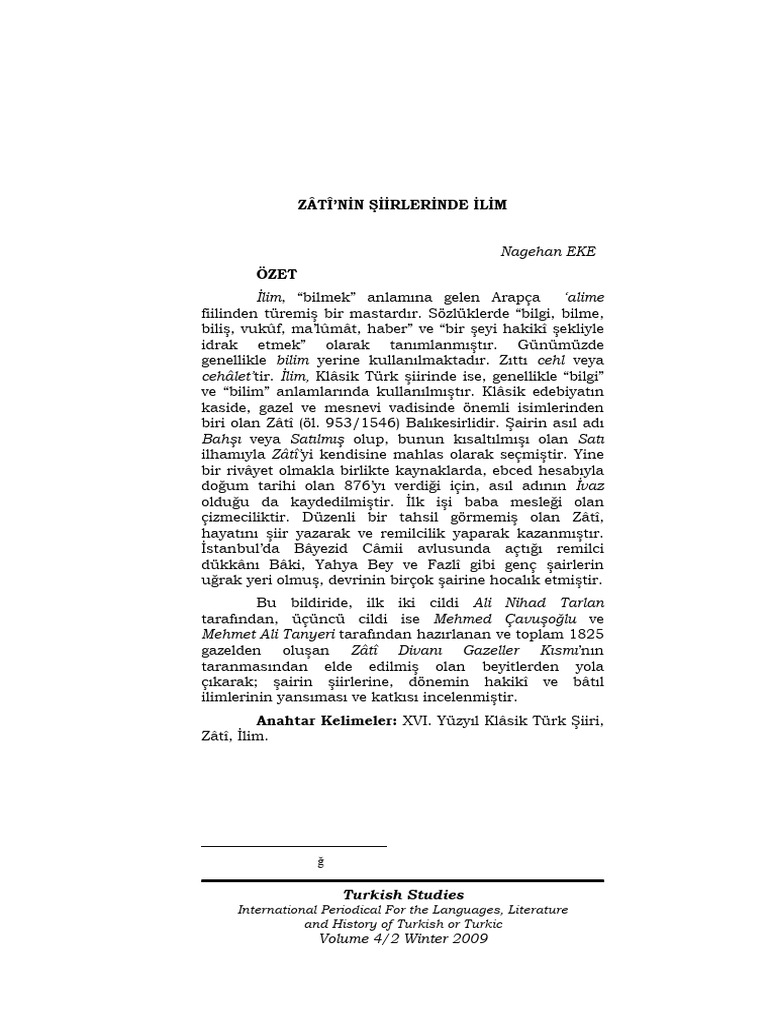ZÂTÎ'NiN ŞiiRLERiNDE iLiM | PDF