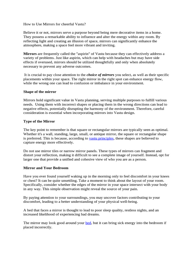 How to Use Mirrors for cheerful Vastu | PDF | Mirror | Sleep