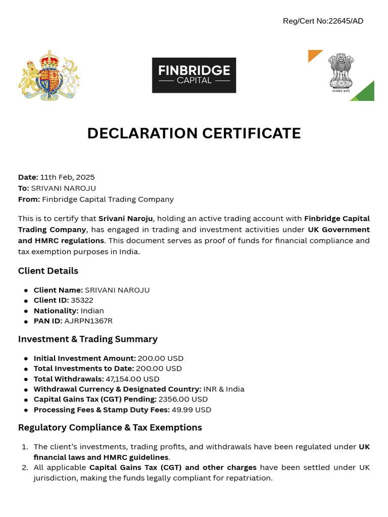 Declaration - Certificate - Srivani Naroju | PDF