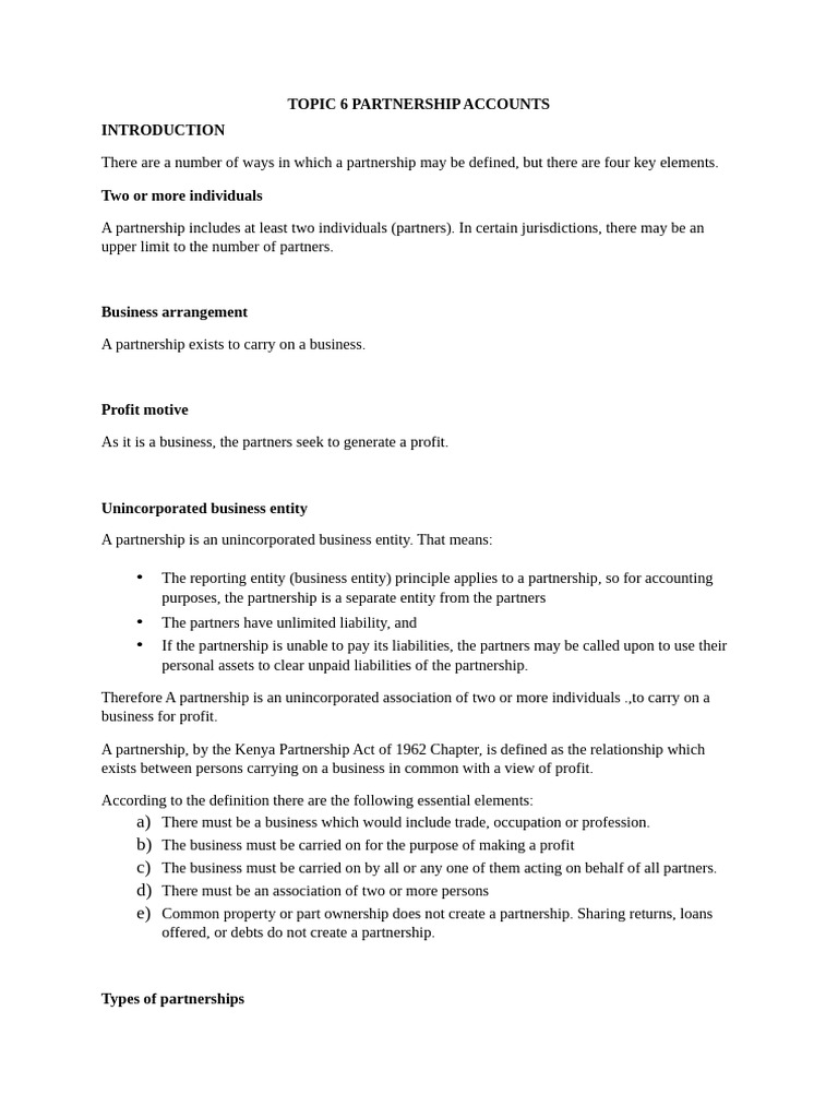 Topic 6 Partnership Accounts | PDF | Partnership | Debits And Credits
