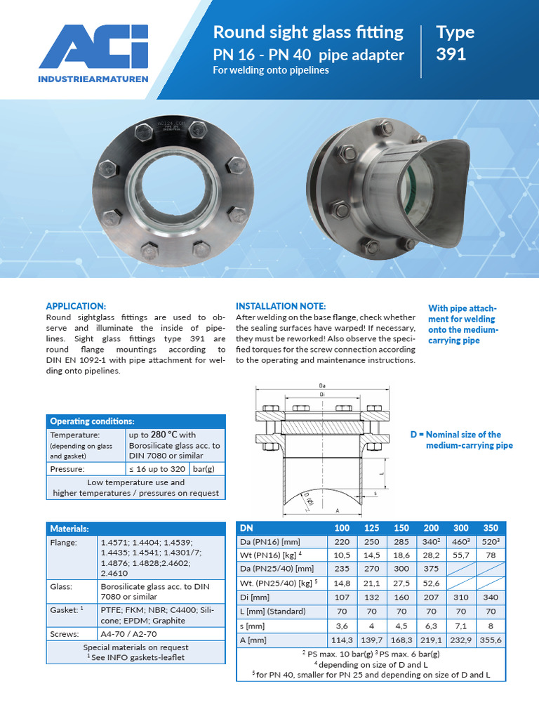 Type 391 Pipe Mounted Sight Glass | PDF | Pipe (Fluid Conveyance ...
