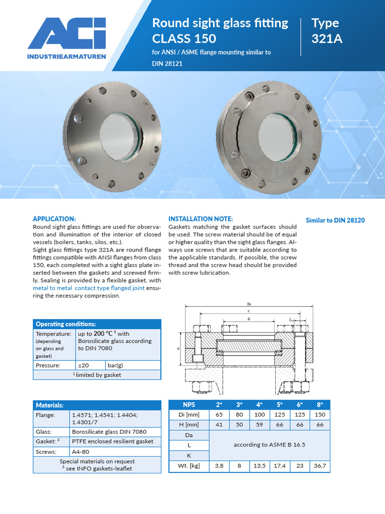Type 321A Tank Sight Glass Round ANSI | PDF | Equipment | Materials