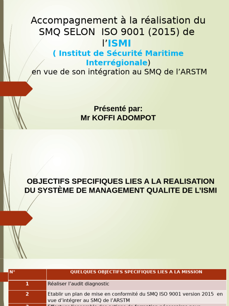 Présentation du projet SMQ_Adompot | PDF | Système de management de la ...
