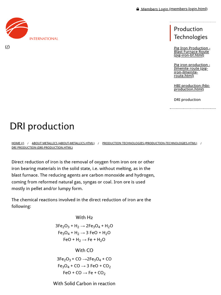 DRI Production Technologies Overview | PDF | Iron | Metals