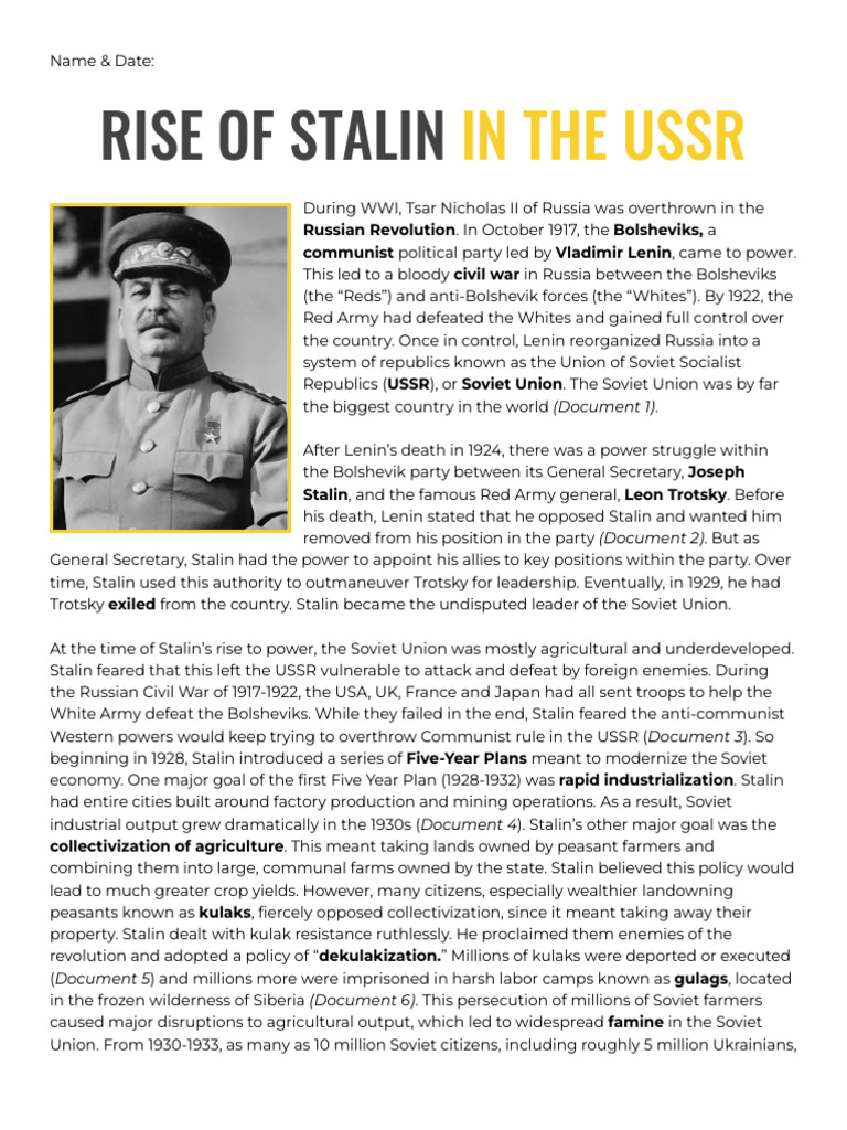 01 RiseofStalin Reading+ | PDF | Joseph Stalin | Soviet Union