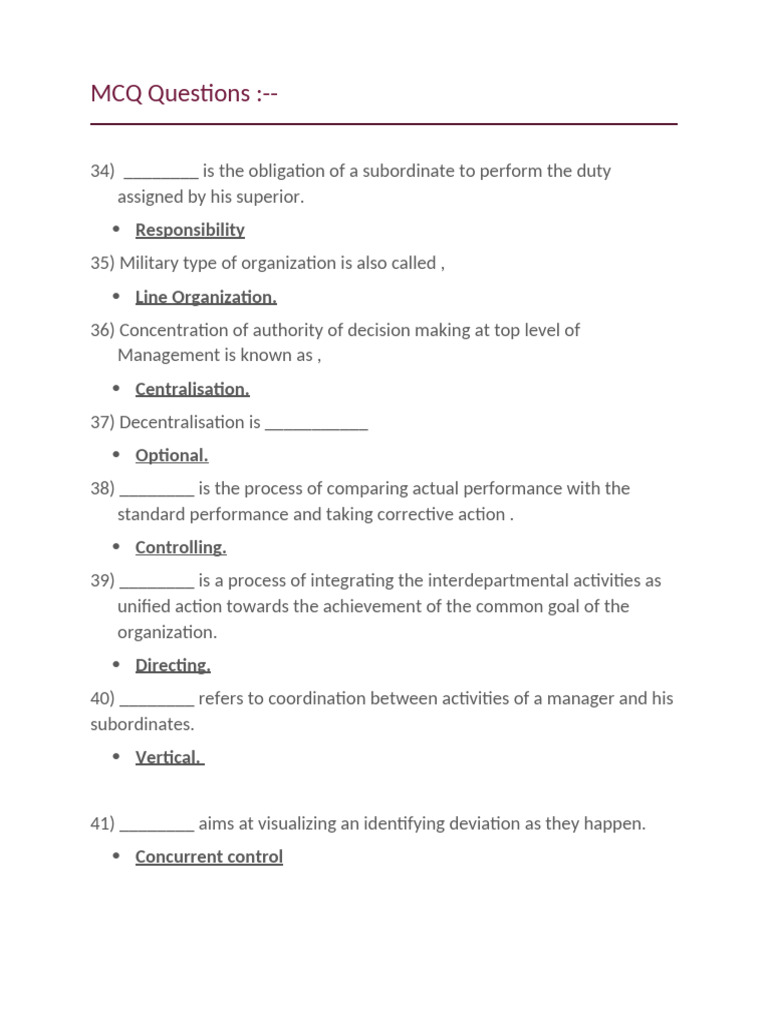 Key Management Concepts MCQs | PDF