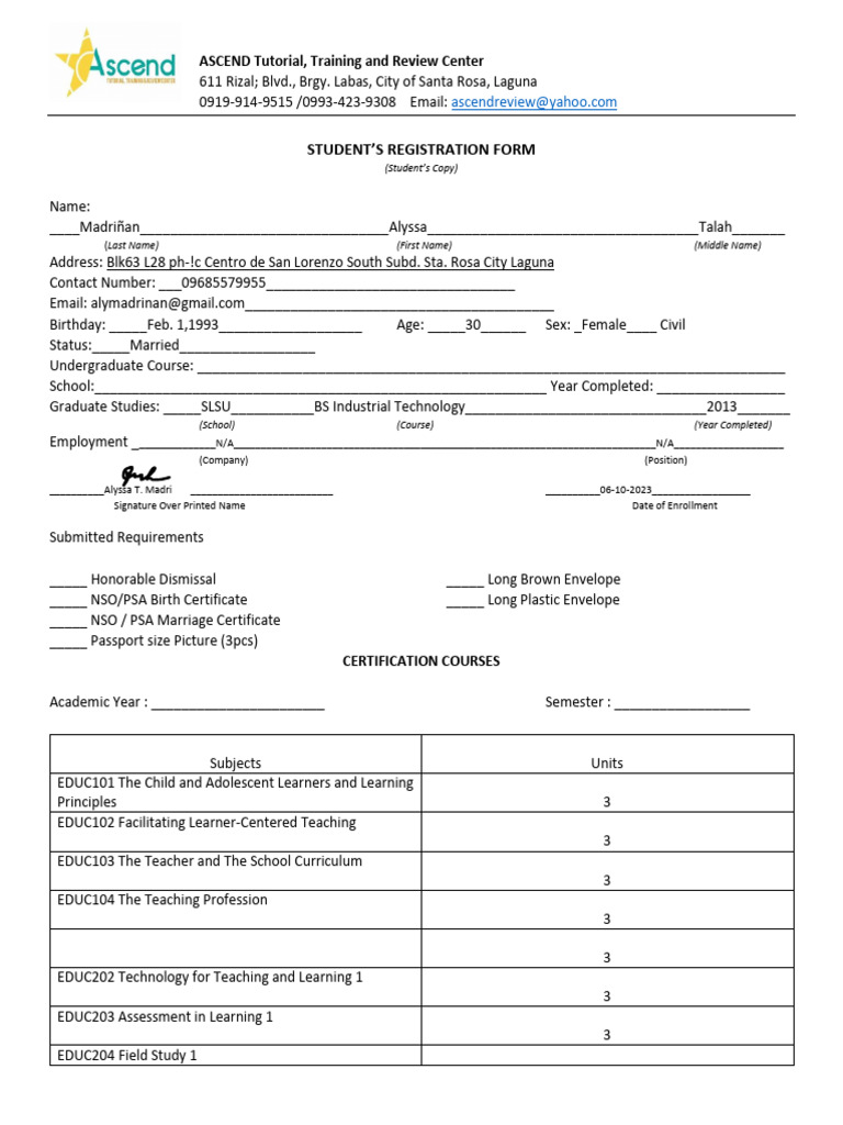 CTP Registration Form 2023 | PDF | Learning