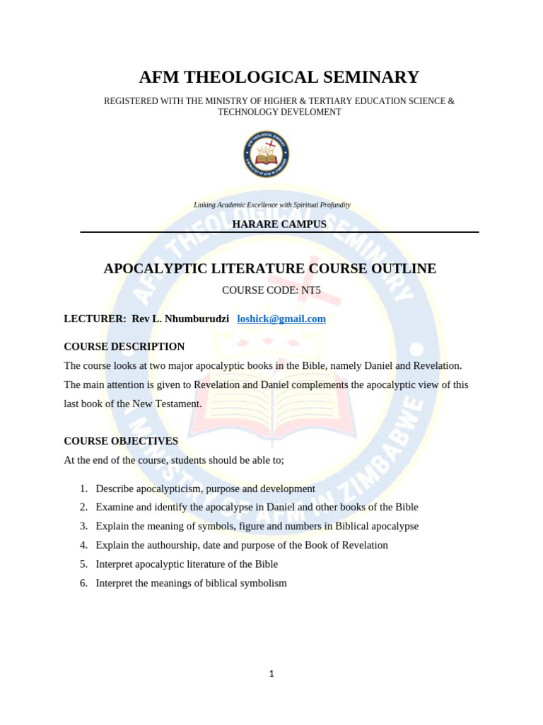 Apocalyptic Literature Course Outline | PDF | Book Of Revelation ...