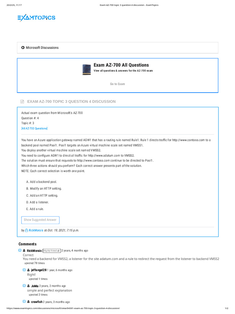 AZ-700 Exam Topic 3 Question 4 Discussion | PDF | Computing | Software