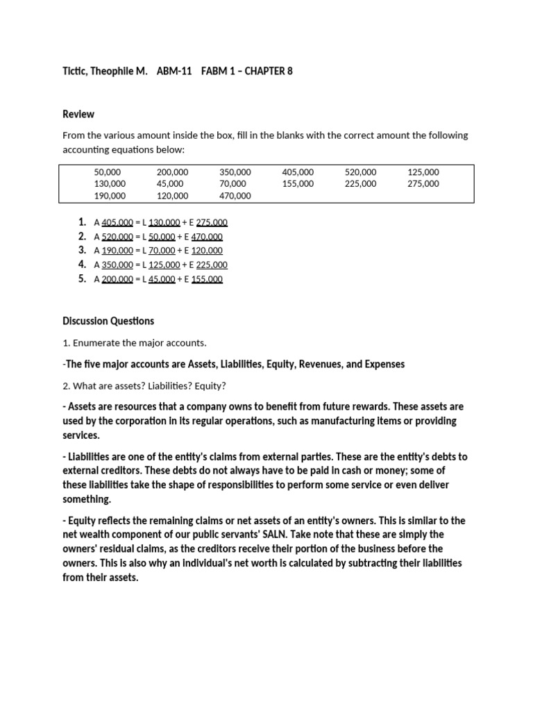 Fabm Chapter 8 Evaluation | PDF | Equity (Finance) | Expense
