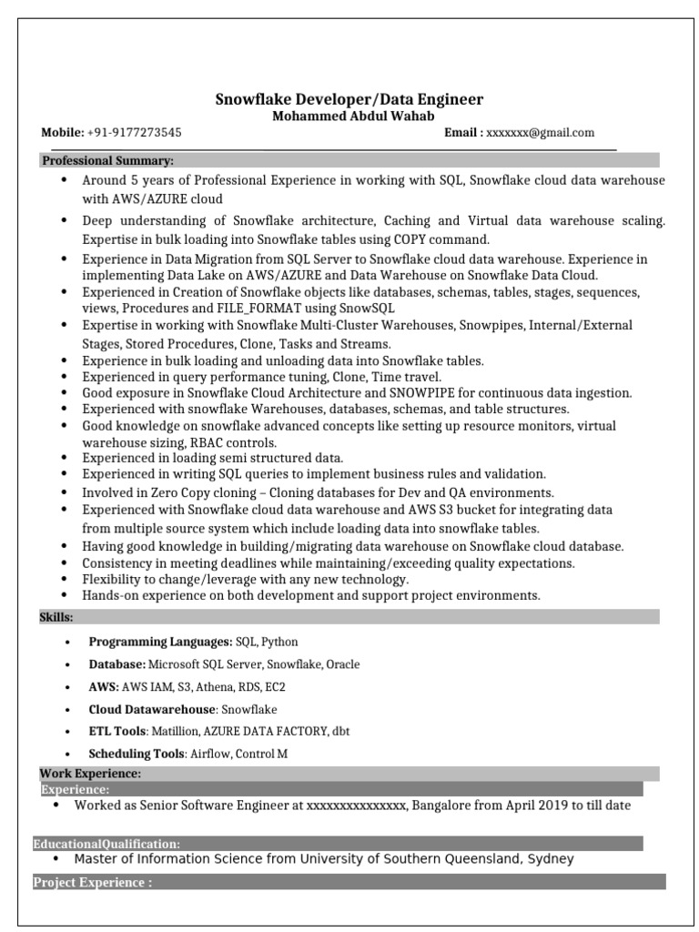 Abdul SnowflakeDeveloper | PDF | Databases | Data Warehouse
