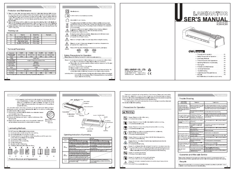 Deli E3892 Eu Laminator User Manual | PDF