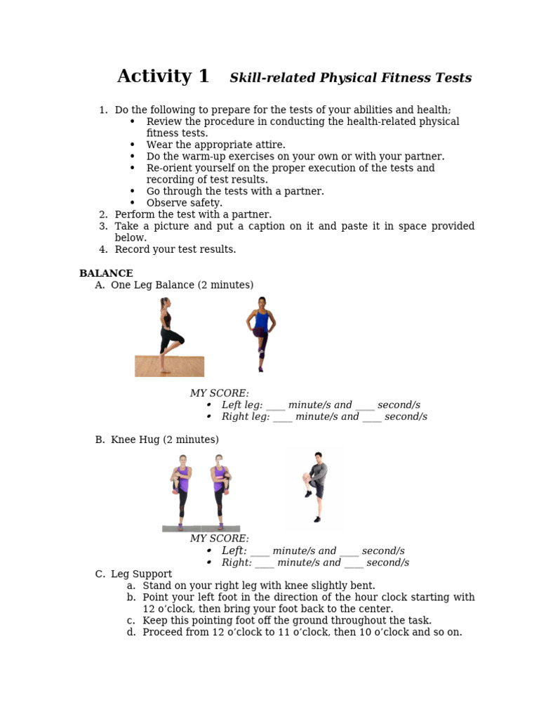 Activity 1 Skill Related Physical Fitness and Evaluation Post Test | PDF
