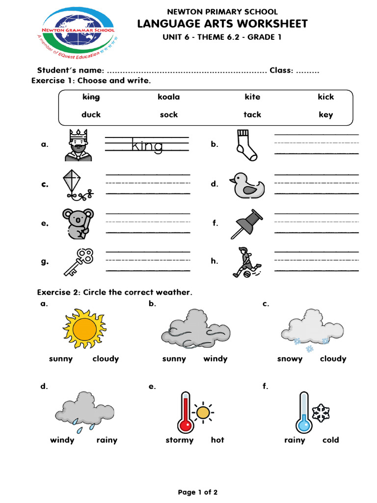 Grade 1 Language Arts Worksheet | PDF