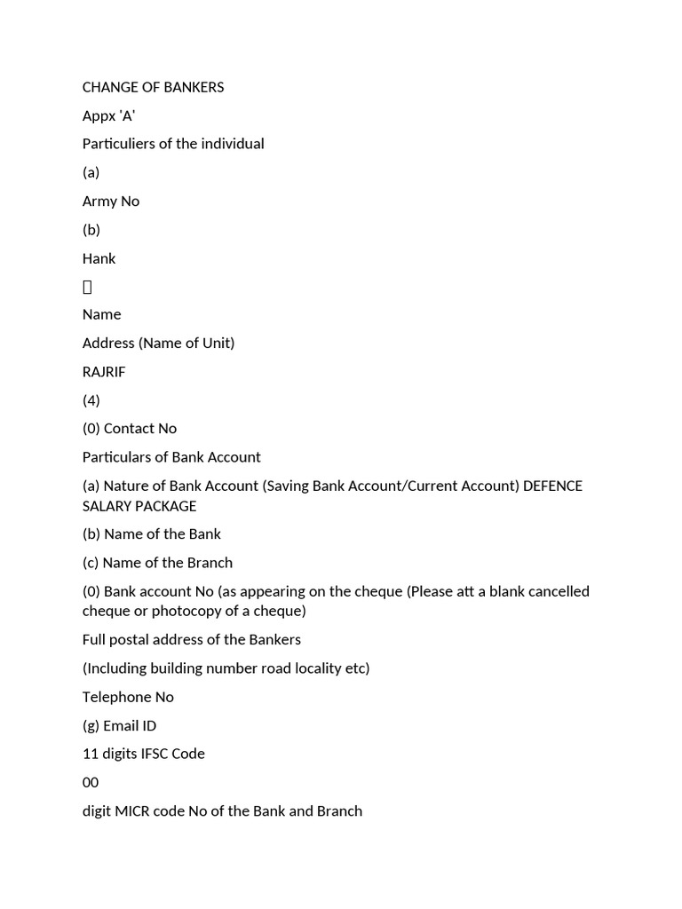 Change of Bankers | PDF