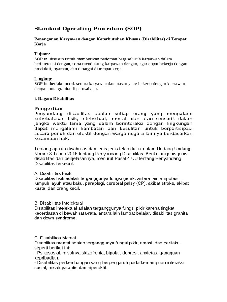 Standard Operating Procedure Disabilitas | PDF