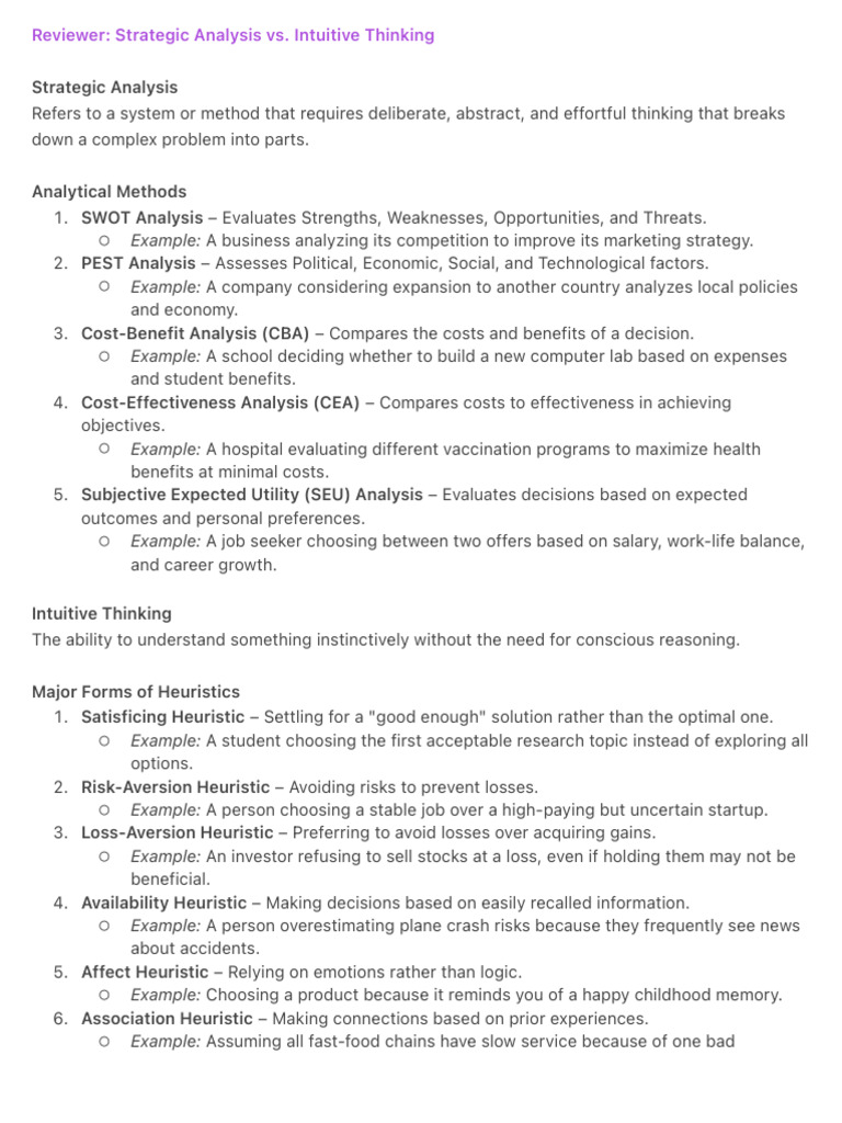 Reviewer Strategic Analysis vs. Intuitive Thinking | PDF | Cost–Benefit Analysis | Risk
