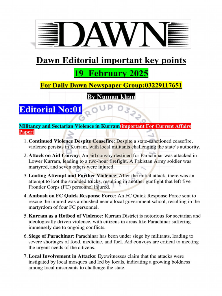 19 February Dawn Editorial Important Key Points 2025 | PDF