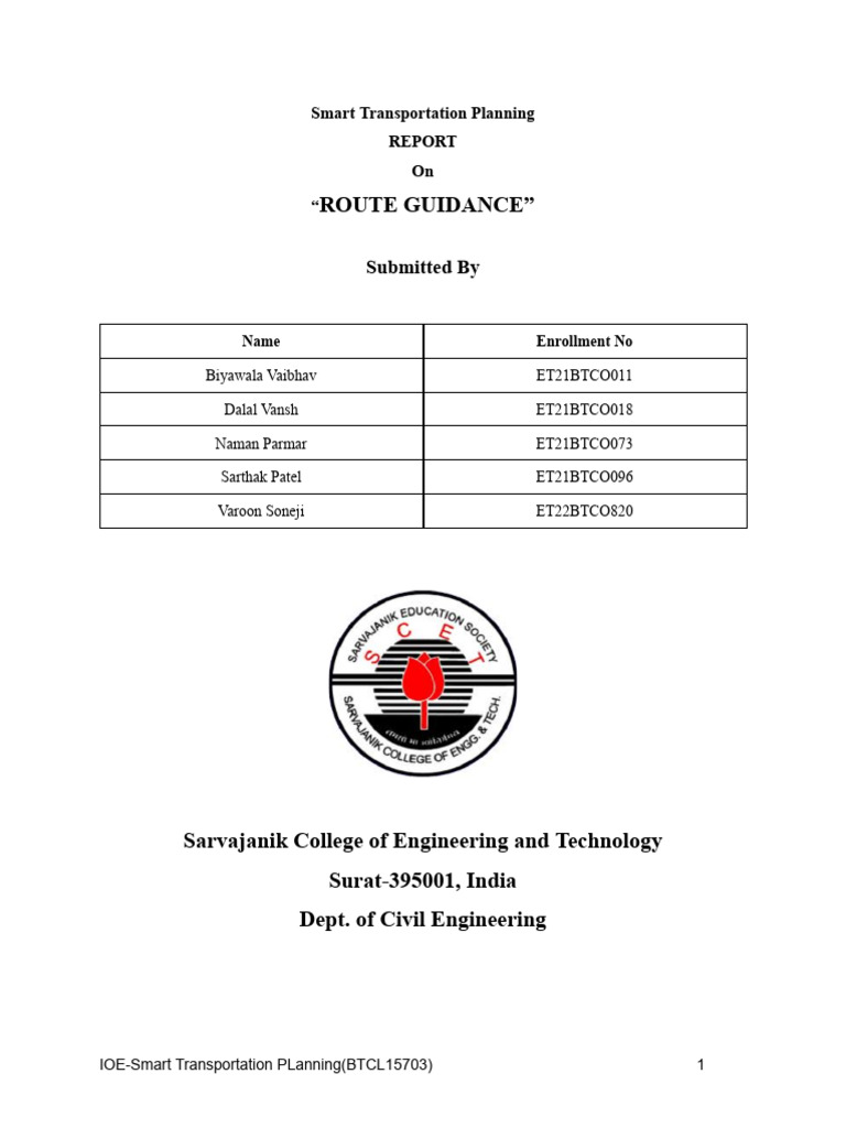 Group_1_Route_Guidance_IOE_STP_REPORT.docx | PDF | Traffic | Transport