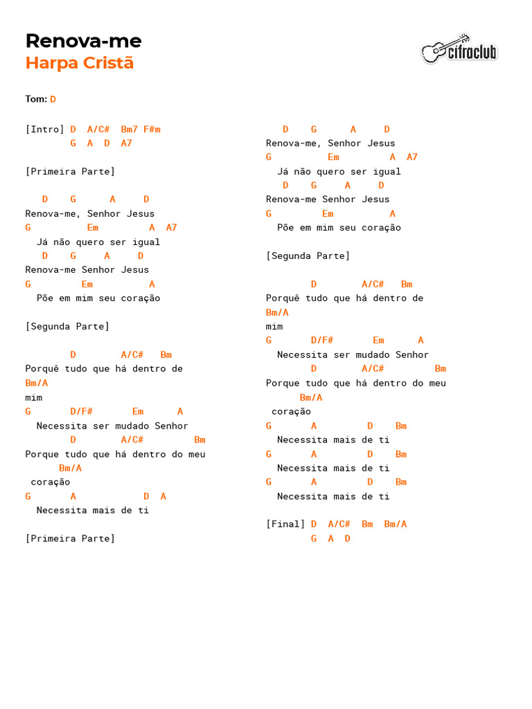 Cifra Club - Harpa Cristã - Renova-Me | PDF