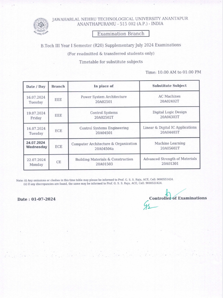 SS Timetable For B.Tech III I July 2024 Exams | PDF | Computing | Engineering