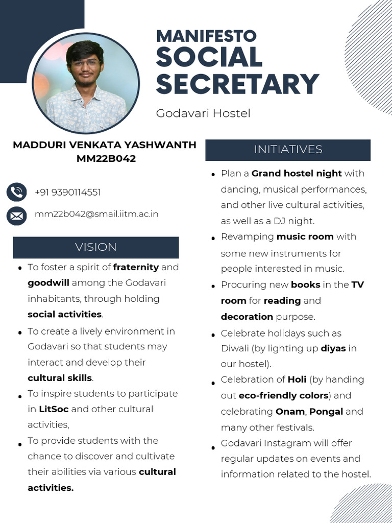 Godavari Hostel Social Secretary Manifesto | PDF