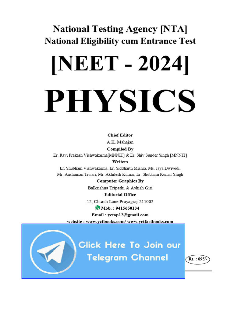 NEET 2024 Physics Problem Set | PDF | Magnetic Field | Force