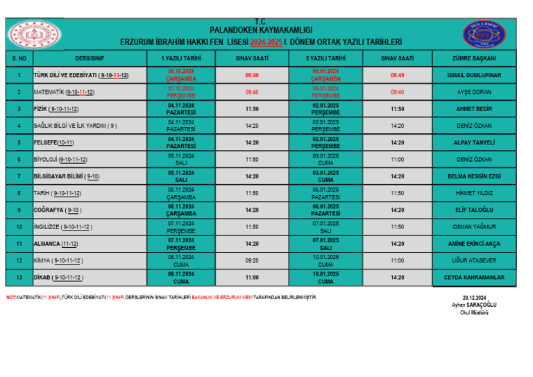 Sinav Takvi̇mi̇ | PDF