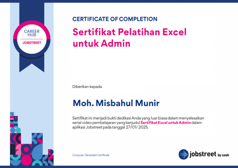 Sertifikat Excel Untuk Admin | PDF