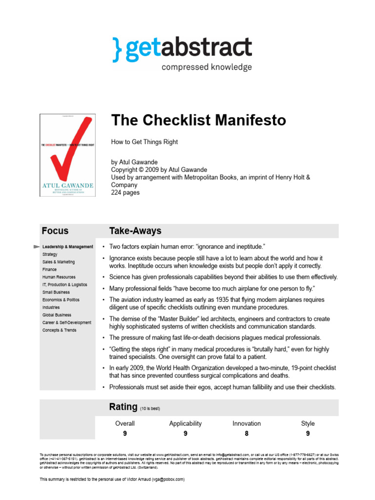 The Checklist Manifesto Gawande en 13575 | PDF | Knowledge | Boeing B 17 Flying Fortress