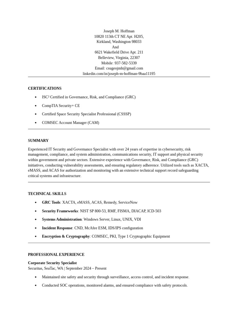 Joseph M Hoffman Chat GPT Resume WP1 | PDF | Security | Computer Security