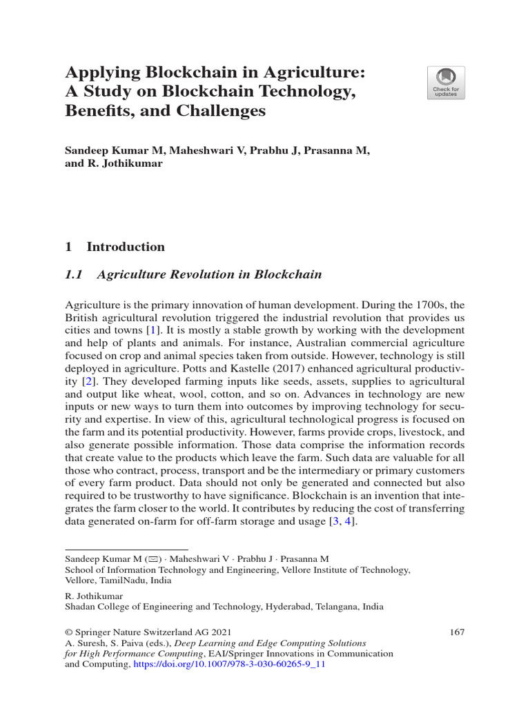 Applying Blockchain in Agriculture A Study On Blockchain Technology Benefits and Challenges ...