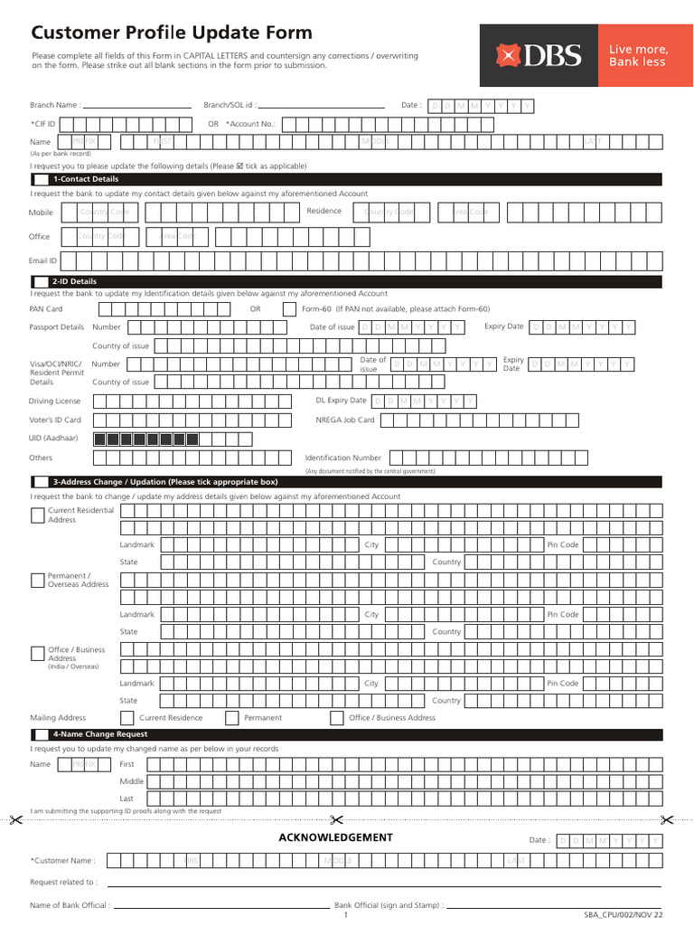 Customer Profile Update Form | PDF | Identity Document | Banks